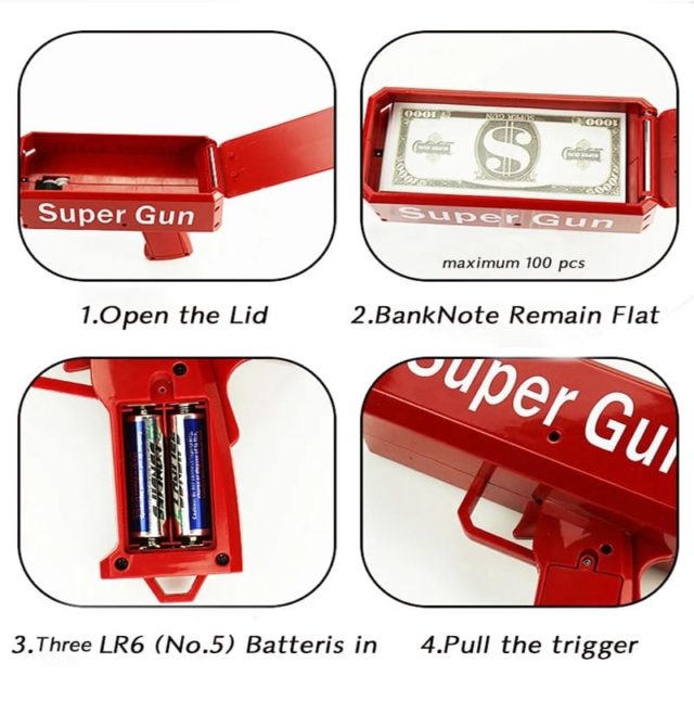 Money Gun Cash Shooting Gun Toy Money Spray Cash Cannon Battery Operated