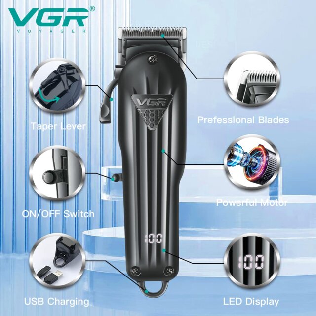 VGR Professional Hair Clipper | Digital Display Cordless Electric Hair Cutter Kit VGR V-282